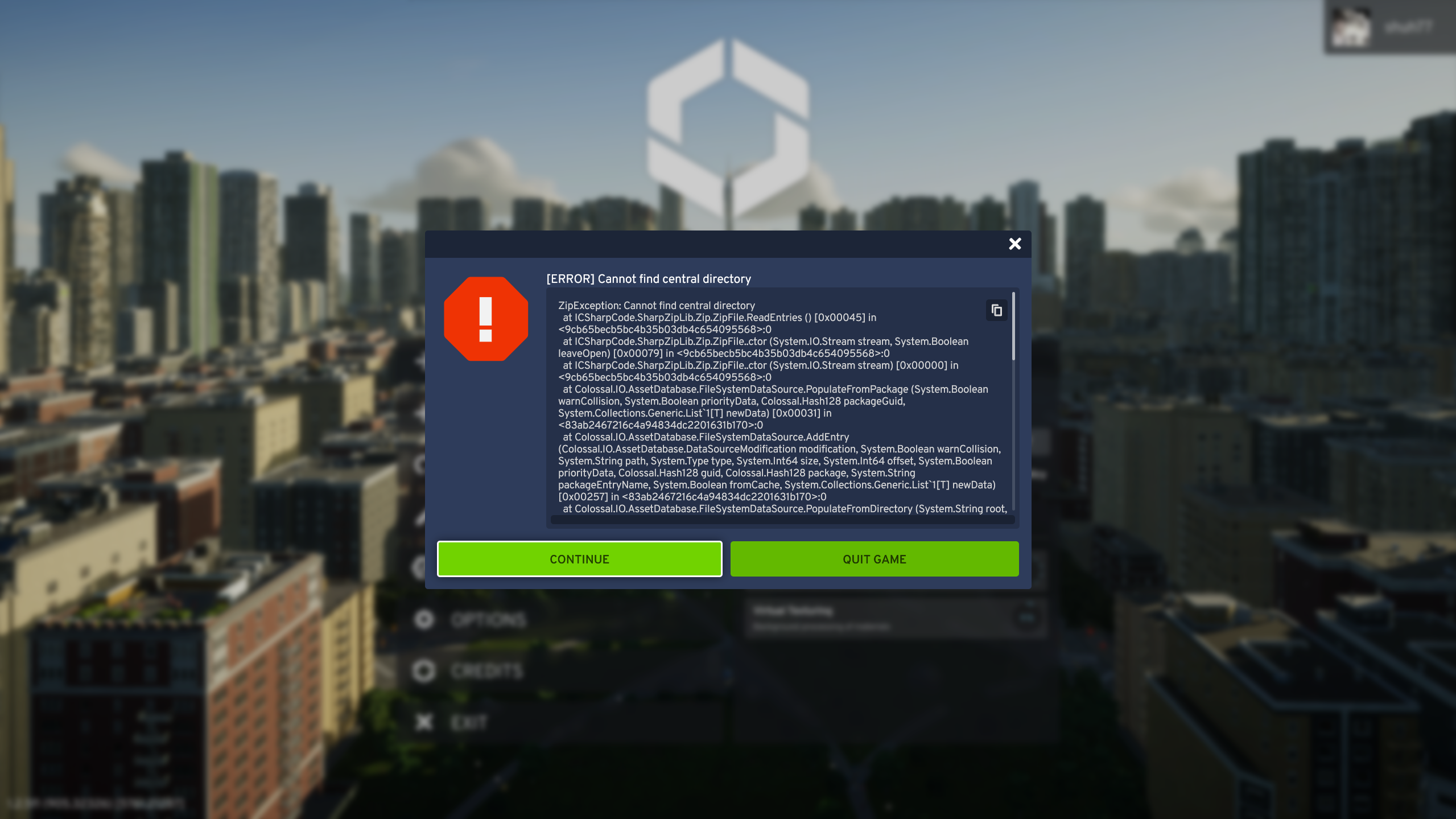 Error message - "Cannot find central directory" - appears | Paradox Interactive Forums